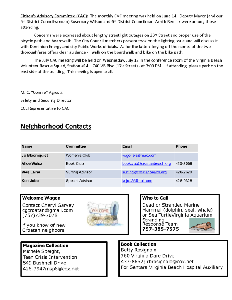 Newsletters - Croatan Beach Civic League